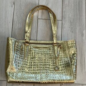 Brahmin | Bags | Brahmin Shimmering Gold Croc Embossed Large Zippered ...